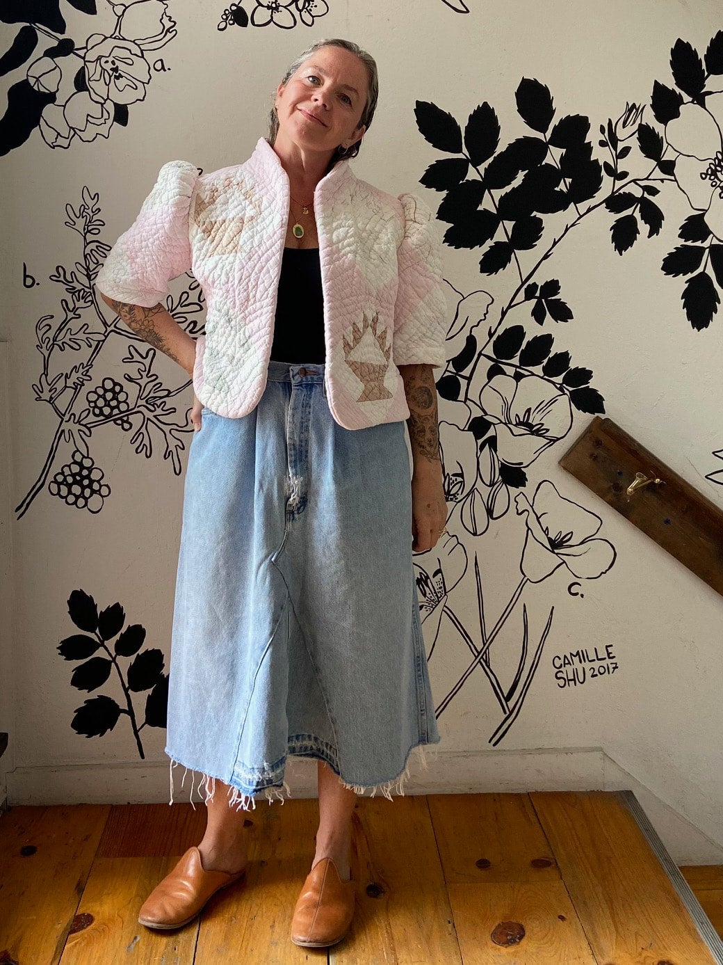 Sarah Jacket / Vintage cotton flower basket quilt short puff sleeve ...